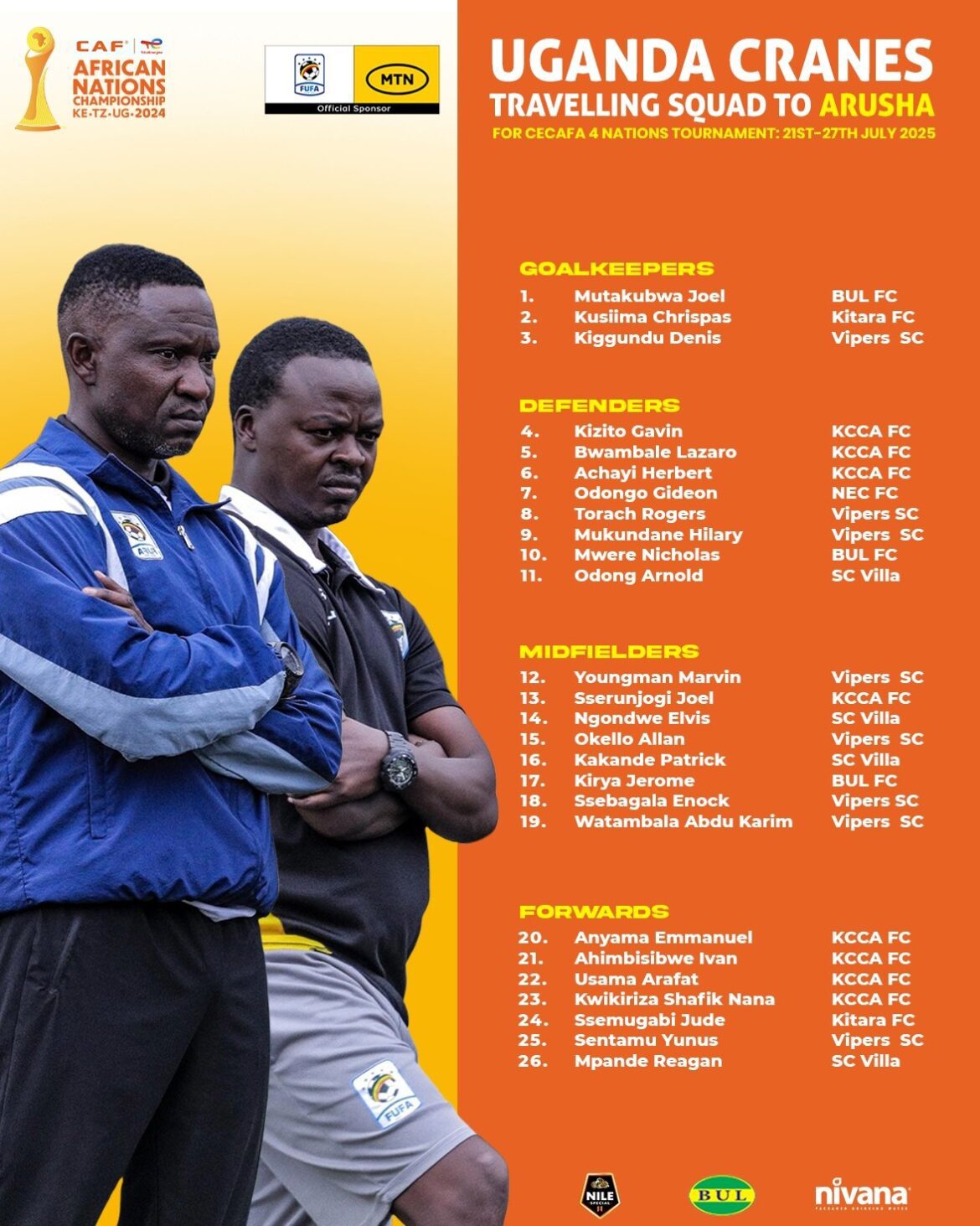 Okello, Torach & Ssemugabi in position to captain Uganda Cranes CHAN ...